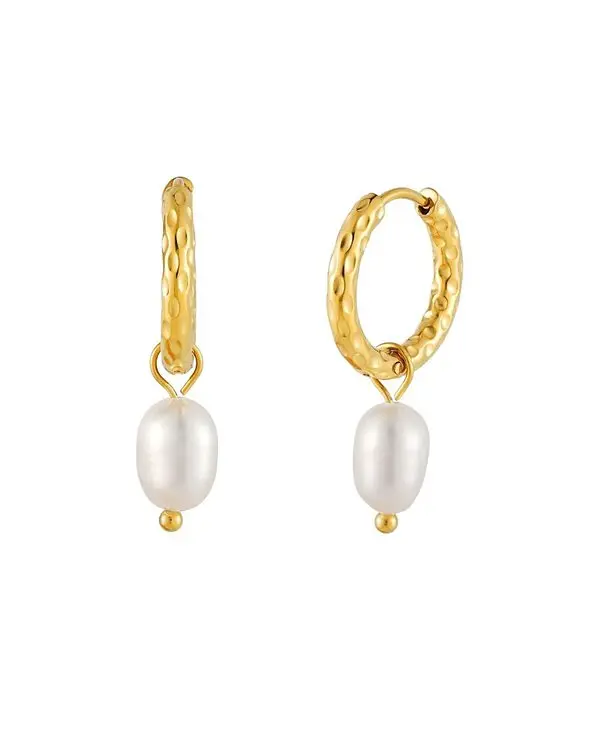 ATOLEA Hammered Pearl Hoop Earrings - Gold