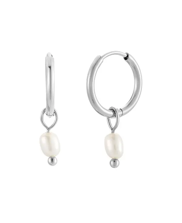 ATOLEA Pearl Huggie Hoops Earrings - Silver