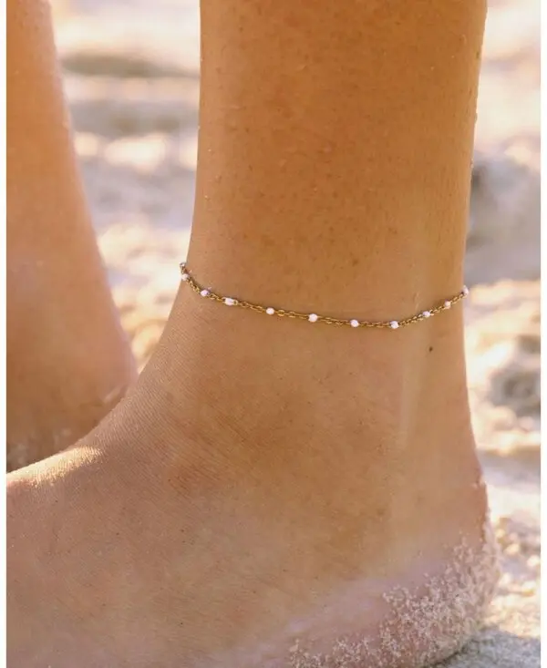 ATOLEA White Beaded Anklet - Gold