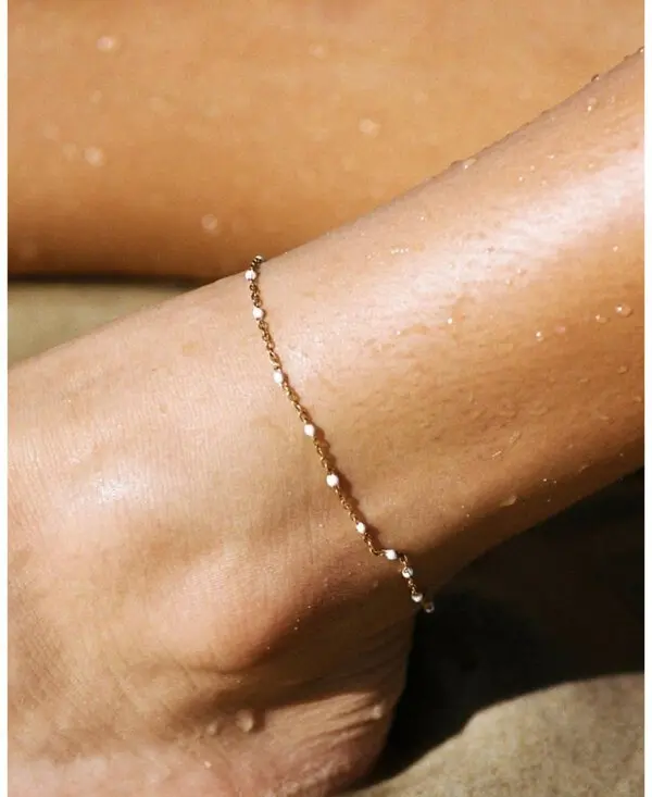 ATOLEA White Beaded Anklet - Gold