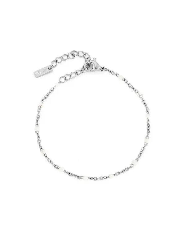 ATOLEA White Beaded Anklet - Silver