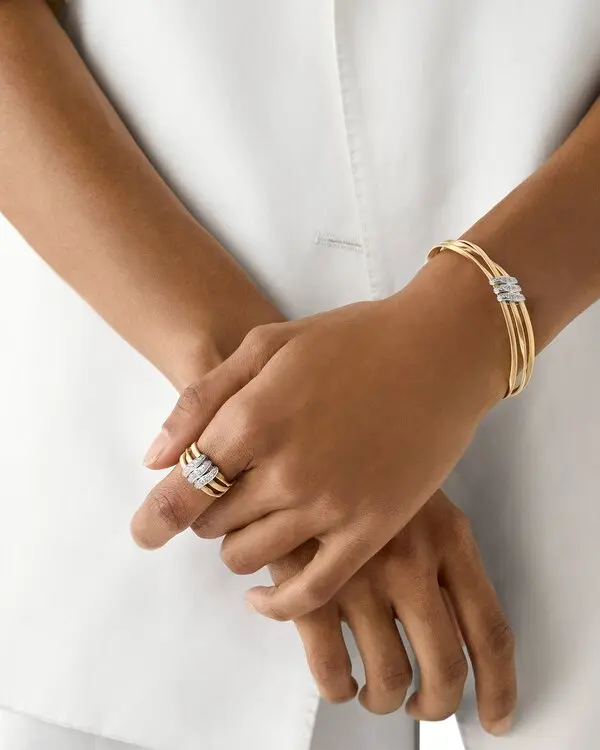 Marco Bicego 18k White & Yellow Marrakech Diamond Three Row Ring, 0.213 Tcw - Gold