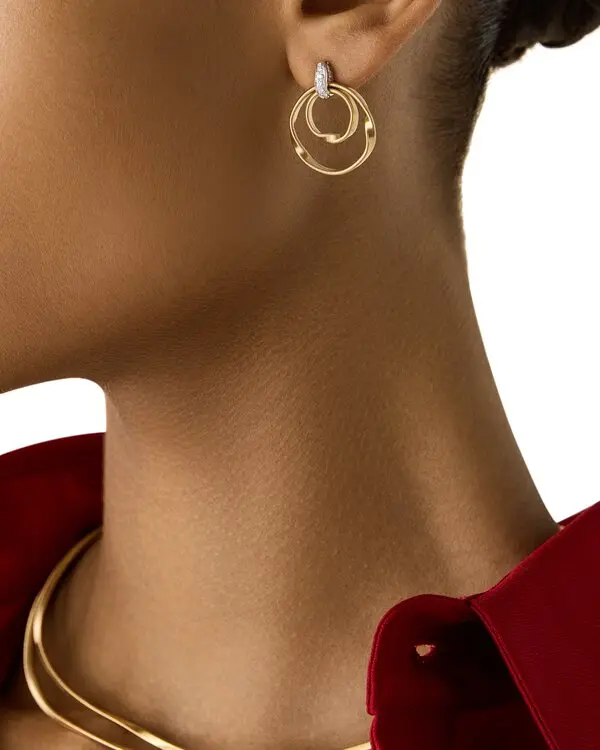 Marco Bicego 18k White & Yellow Marrakech Diamond Double Circle Drop Earrings, 0.086 Tcw