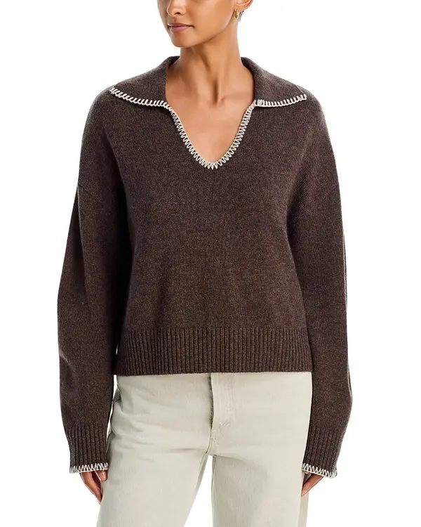 Bella Dahl Wool & Cashmere Contrast Trim Sweater - Dark Mint