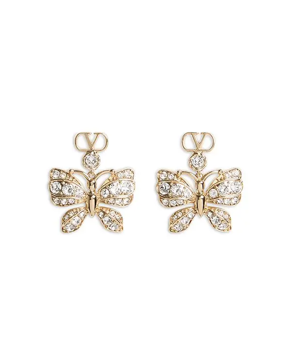 Valentino Garavani Pave Butterfly Drop Earrings - Platinum