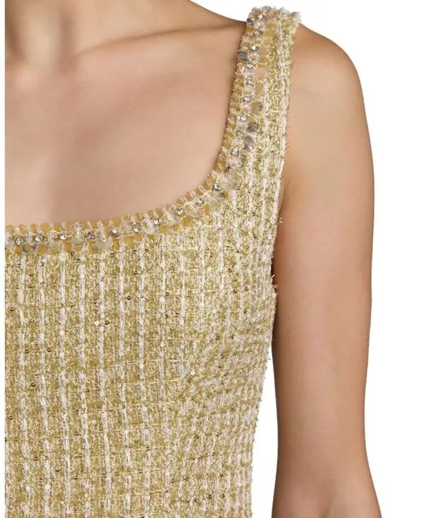 Mac Duggal Sleeveless Square Neck Boucle Mini Dress