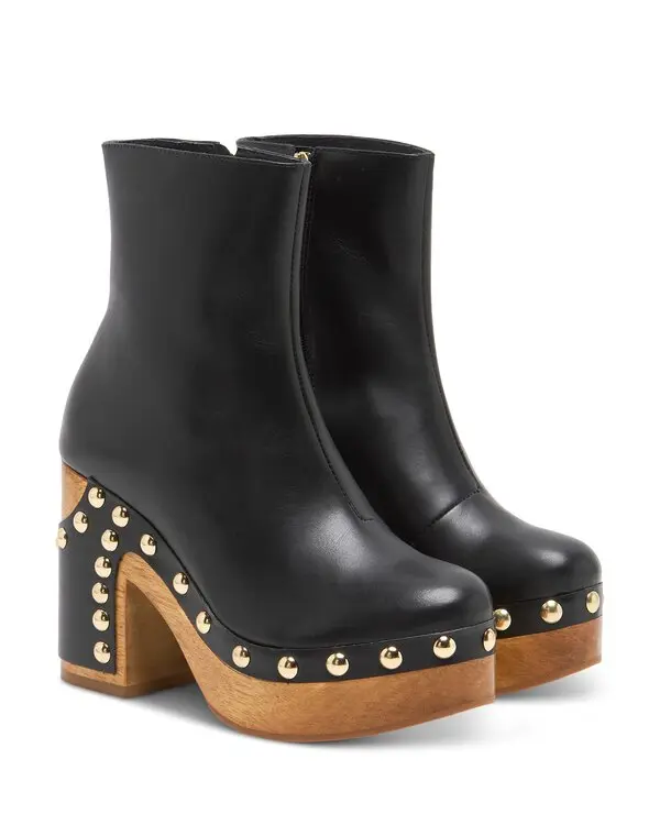 Free People Grayson Leather Clog Boots - Black Leather