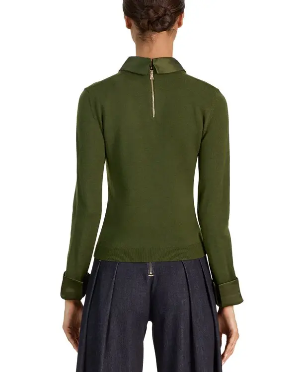Alice + Olivia Porla Wool Stretch Collared Sweater