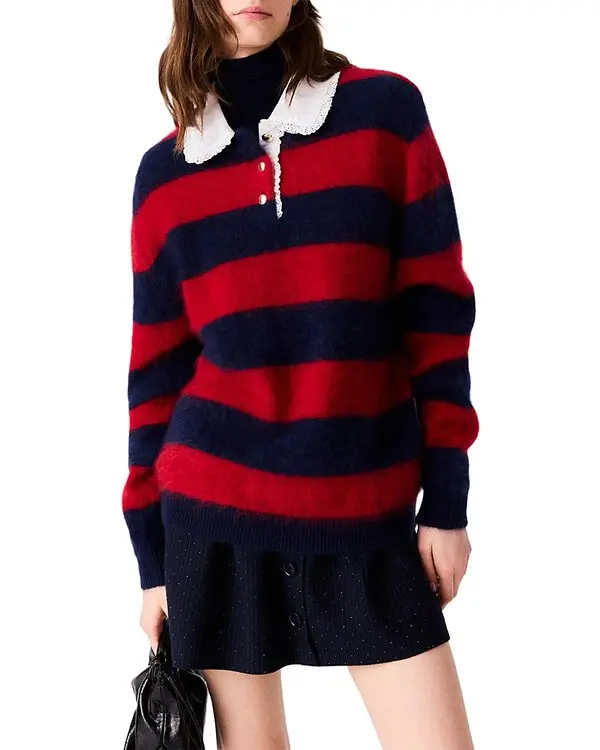 Maje Muffly Wool Blend Collared Sweater