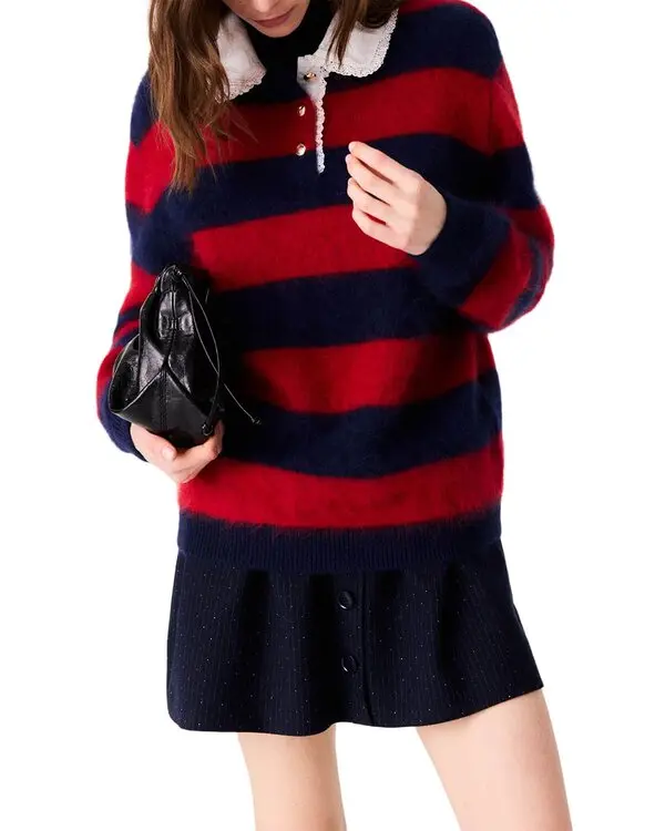 Maje Muffly Wool Blend Collared Sweater