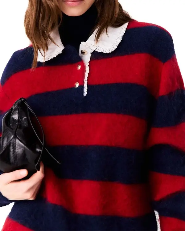 Maje Muffly Wool Blend Collared Sweater