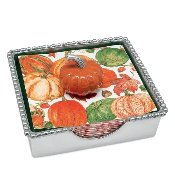 MARIPOSA Orange Pumpkin Beaded Napkin Box Set