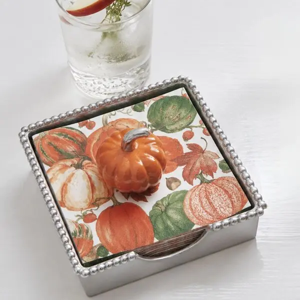 MARIPOSA Orange Pumpkin Beaded Napkin Box Set