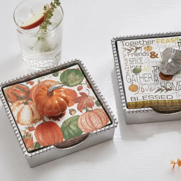 MARIPOSA Orange Pumpkin Beaded Napkin Box Set