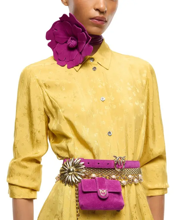 Pinko Jacquard Belted Midi Dress - Ceylon Yellow