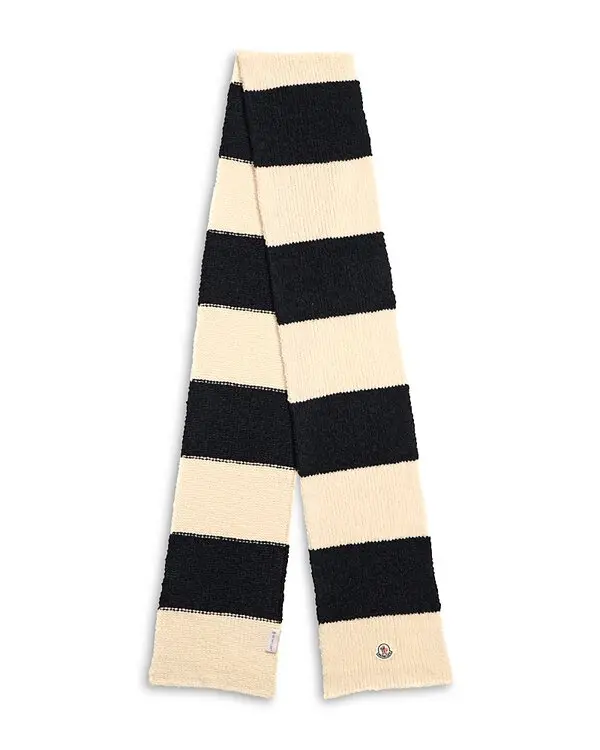 Moncler Stripe Logo Wool Blend Scarf