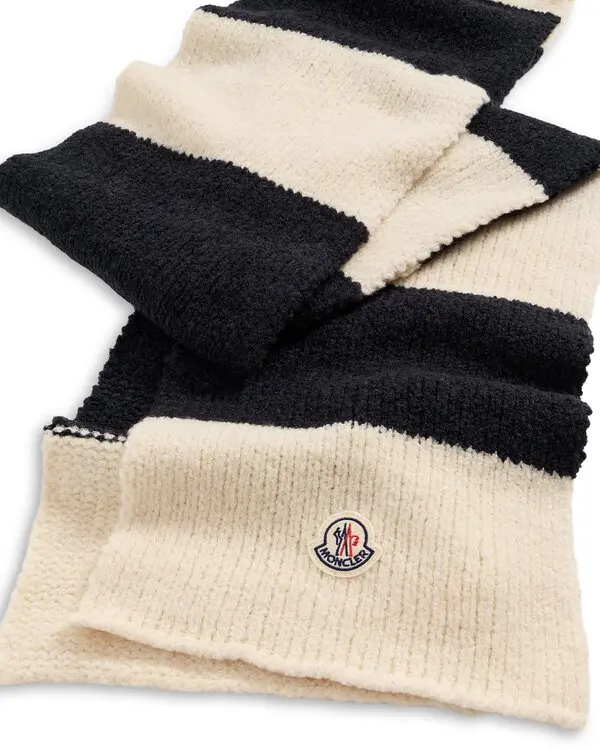 Moncler Stripe Logo Wool Blend Scarf