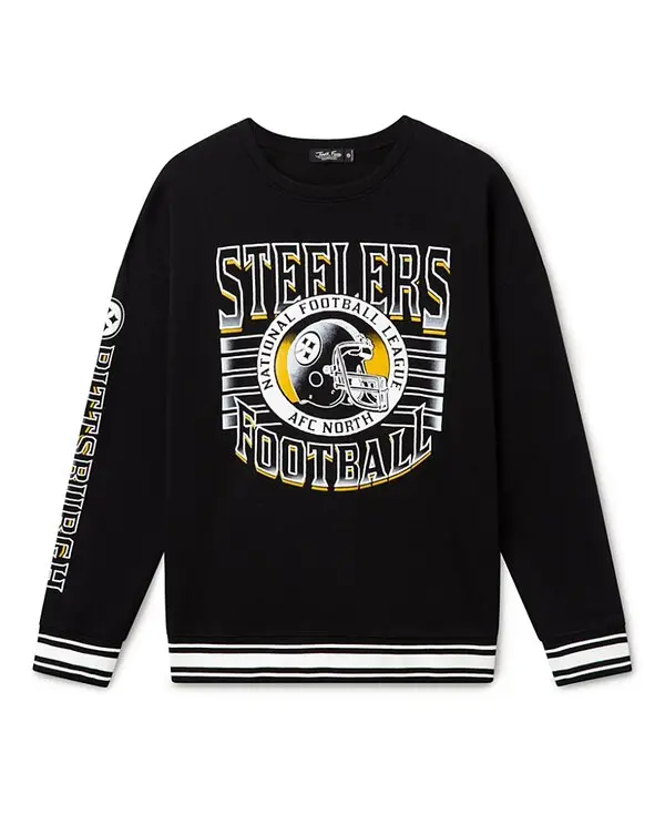 Junk Food Clothing Pittsburgh Steelers Striped Rib Crew Fleece Sweatshirt - True Black