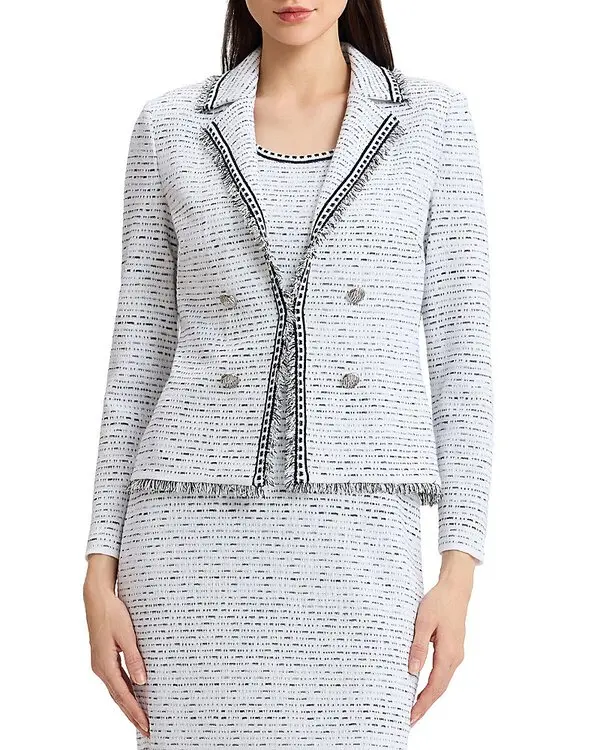 Ming Wang Heritage Eyelash Trim Lapel Collar Knit Jacket
