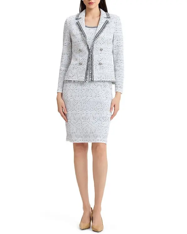 Ming Wang Heritage Eyelash Trim Lapel Collar Knit Jacket