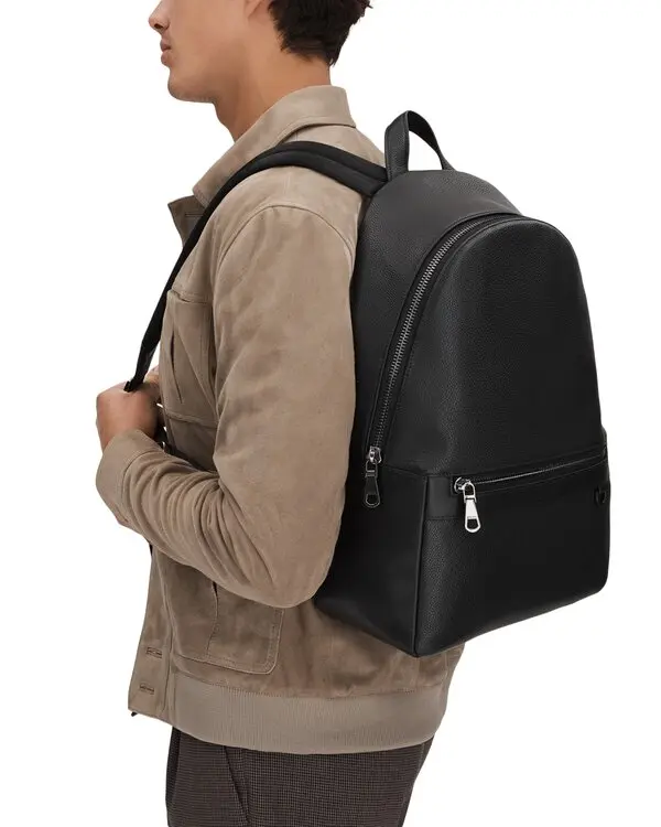 REISS Drew Leather Backpack - Black
