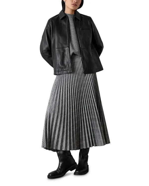 Whistles Petites Check Pleated Midi Skirt - Grey Multi