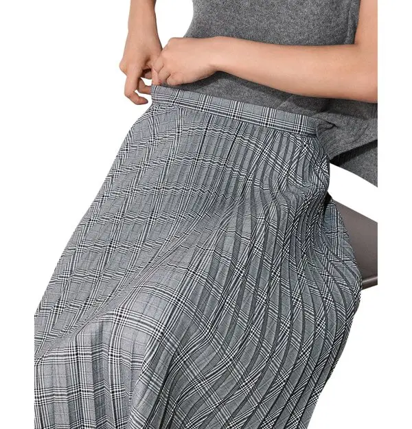 Whistles Petites Check Pleated Midi Skirt - Grey Multi