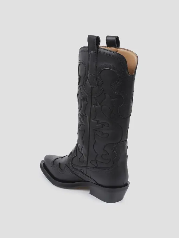 GANNI Mid Shaft Embroidered Western Boot