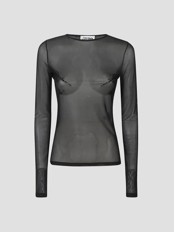JEAN PAUL GAULTIER Long Sleeves Mesh Top With Unique Neckline