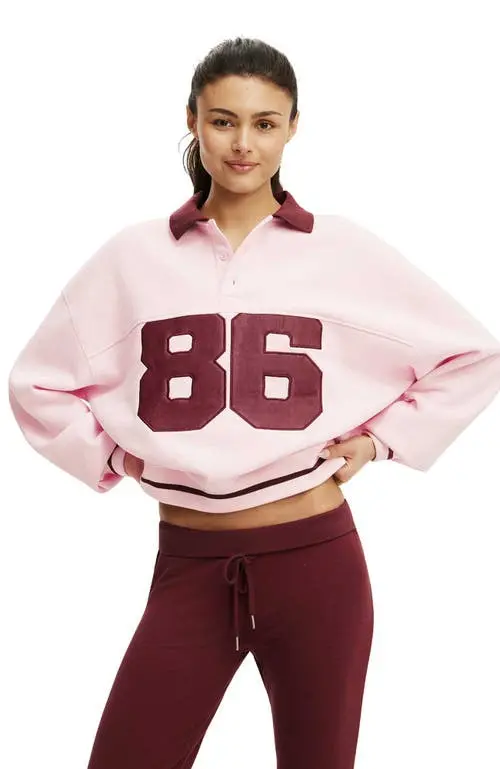 Cotton:on Active Plush Oversized Rugby Sweatshirt - Cherry Dream