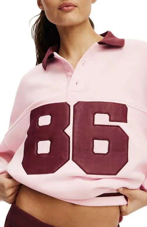 Cotton:on Active Plush Oversized Rugby Sweatshirt - Cherry Dream