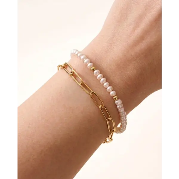 JOEY BABY Freshwater Pearl And Paperclip Chain Bracelet Set - Gold