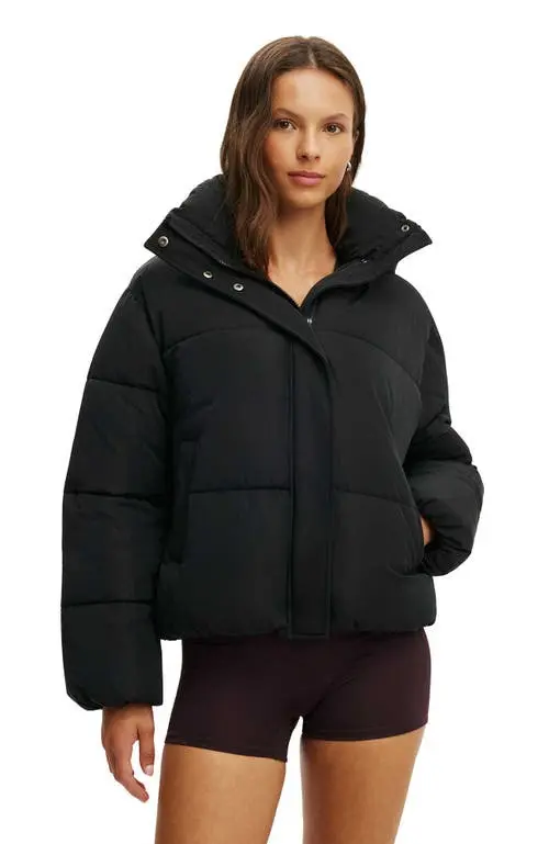 Cotton:on Active The Mother Puffer Removable Hood Jacket - Black