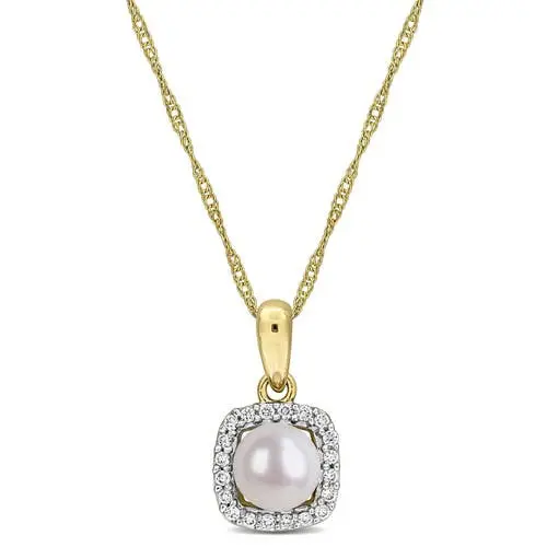 JULIANNA B. Cultured & Lab-grown Diamond Halo Necklace 10k - Pearl