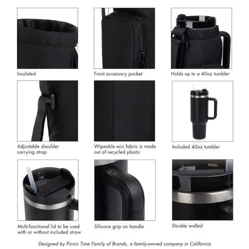 ONIVA Eclipse Tumber Tote With 40oz Stainless Travel Mug - Black