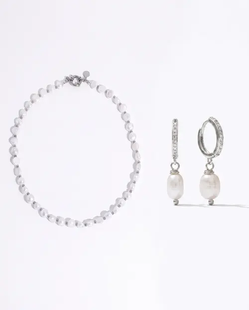 JOEY BABY Baroque Freshwater Pearl Necklace And Earrings Set - Silver