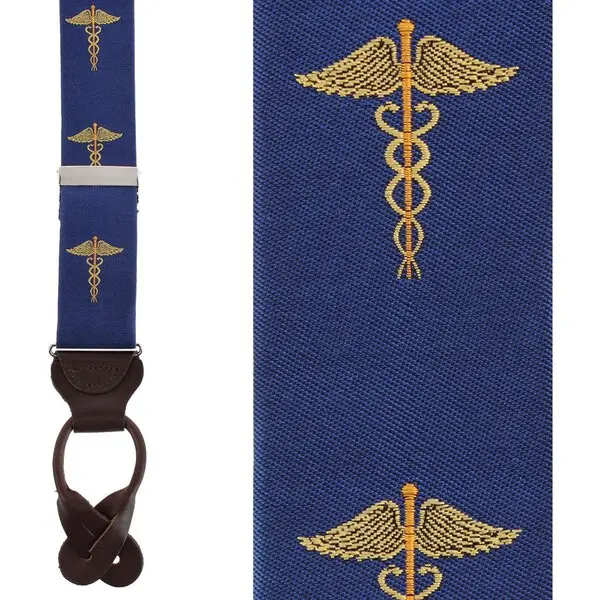 Trafalgar Medical Marvel Novelty Silk Button End Suspenders - Navy Blue