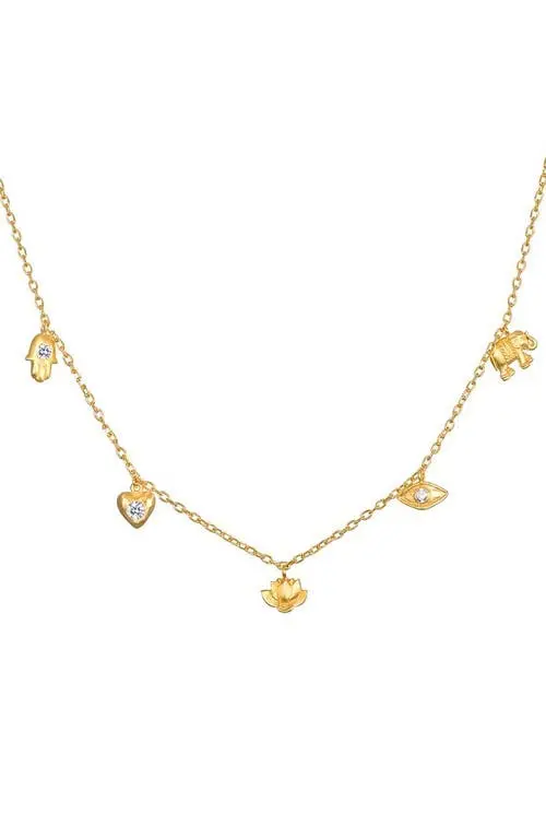 SATYA JEWELRY Sacred Symbols White Topaz Charm Choker Necklace - Gold