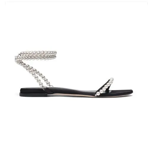 ZENA ZIORA Lady Antoinette Pearl Flat Sandal - Black