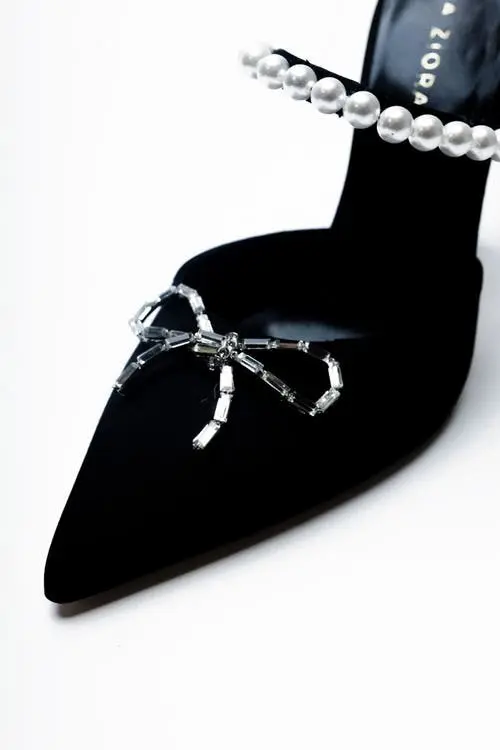 ZENA ZIORA Philippa 75 Pearl Stiletto Mule - Black