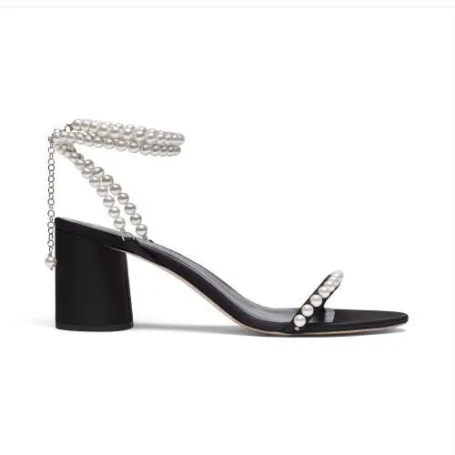ZENA ZIORA Lady Antoinette 60 Pearl Block Heel Sandal - Black