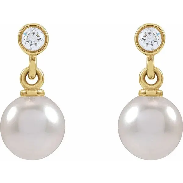 IVY & PEARL CO. Akoya Pearl & .06 Ct Natural Diamond Earrings