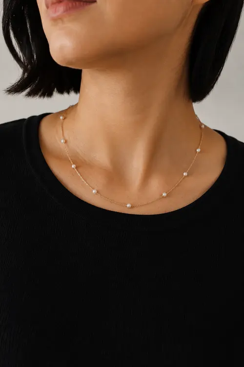 IVY & PEARL CO. Freshwater Pearl Station Necklace In 14k