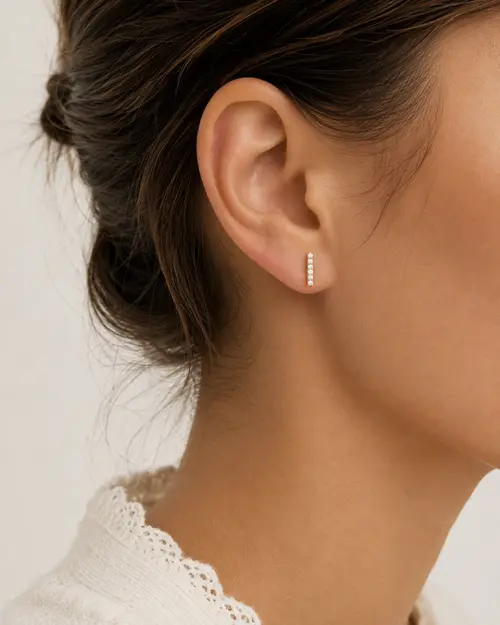 IVY & PEARL CO. 1/10 Ct Natural Diamond Stud Bar Earrings