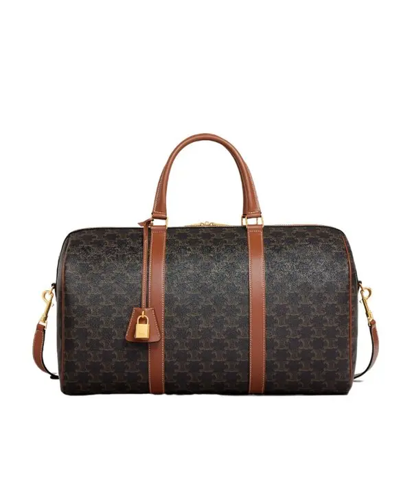 Celine Medium Travel Bag In Triomphe Canvas And Calfskin - Tan