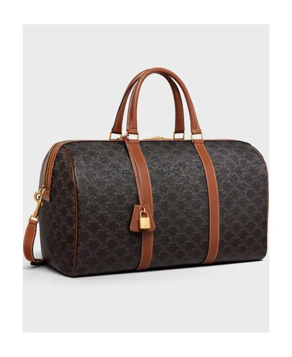 Celine Medium Travel Bag In Triomphe Canvas And Calfskin - Tan
