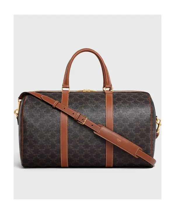 Celine Medium Travel Bag In Triomphe Canvas And Calfskin - Tan
