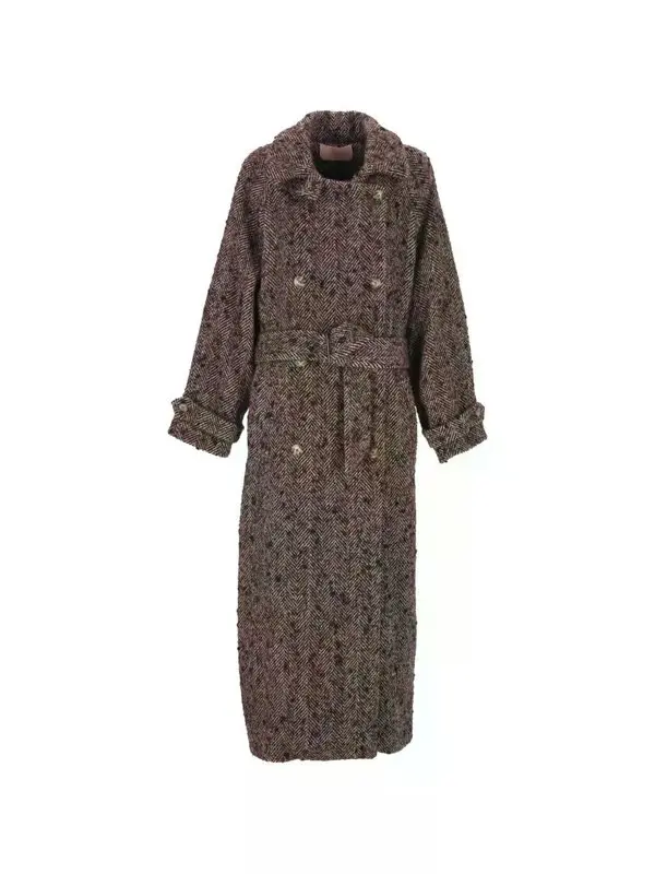 KRISTINA TI Herringbone-pattern Belted Coat