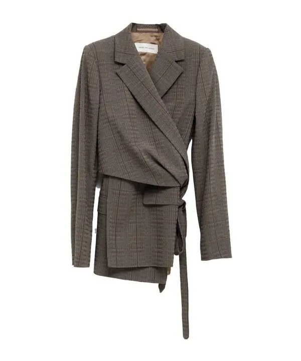 Dries Van Noten Draped Wool Blazer - Cement