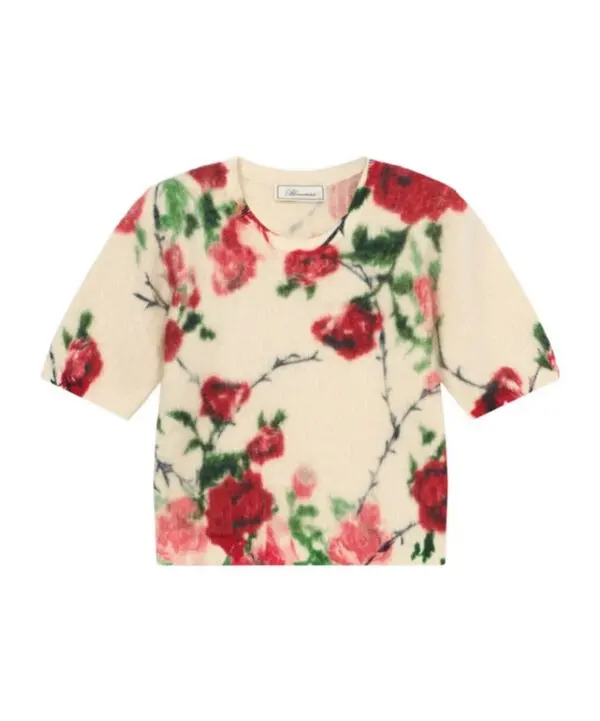 Blumarine Printed Rib-knit Cashmere And Wool Jumper - Amber/red